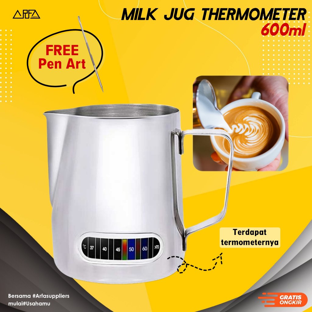 Jual Milk Jug Pitcher Susu Built Thermometer 600ml FREE PEN ART ...