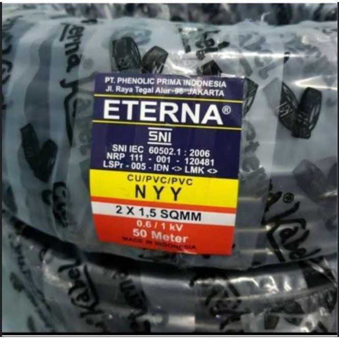 Jual ETERNA KABEL NYY 2x1,5 - 2x2,5 - 2x4 ECERAN/METER KABEL LISTRIK HITAM TEMBAGA KAWAT TUNGGAL ...