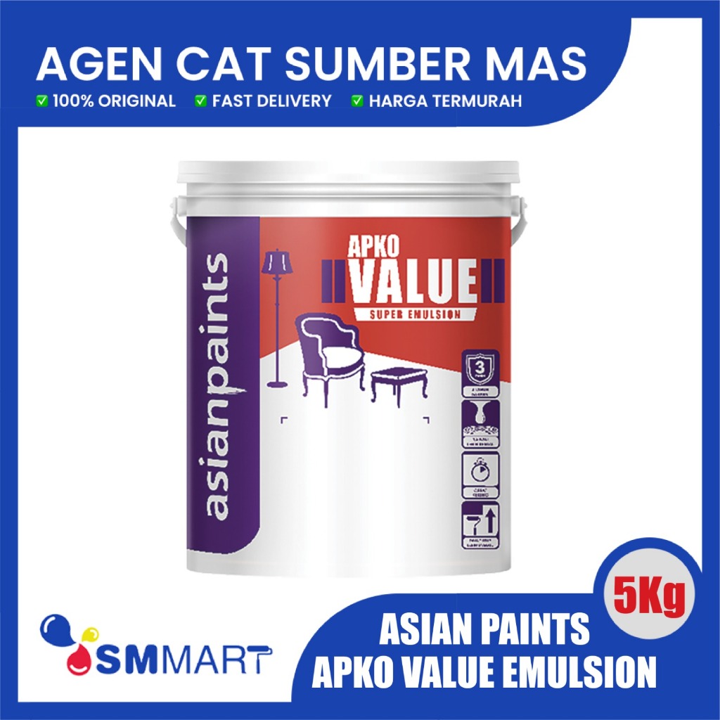 Jual CAT INTERIOR ASIAN PAINT APKO VALUE WARNA WHITE 3202 5KG | Shopee ...