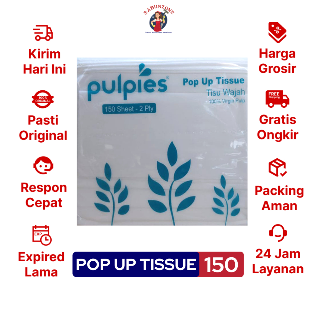 Jual Tisu Wajah Pulpies Pop Up Facial Tissue 2 Ply 150 Sheets | Shopee ...