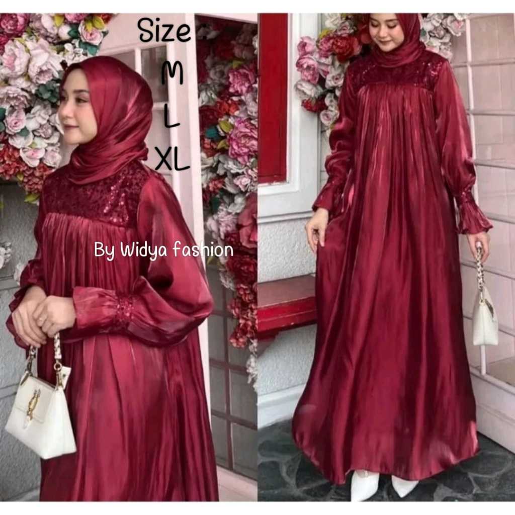 Jual Neira Dress Maxy Gamis Muslim Wanita Modern Kekinian Matt Bahan Shimer Mix Squin Payet ...