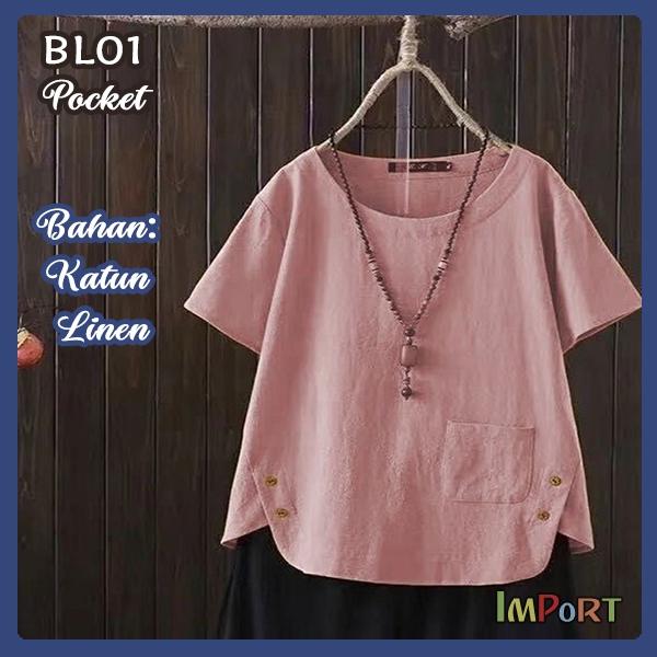Jual Atasan Blus Baju Oversize Katun Linen Blouse Polos Atasan Big Size ...