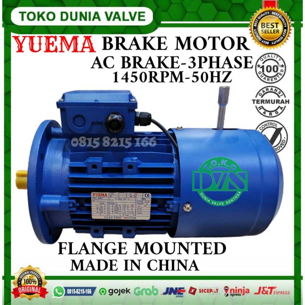 Jual YUEMA BRAKE MOTOR AC 1.5KW 2HP 1500RPM 4P 90L 3PHASE B5 FLANGE | Shopee Indonesia