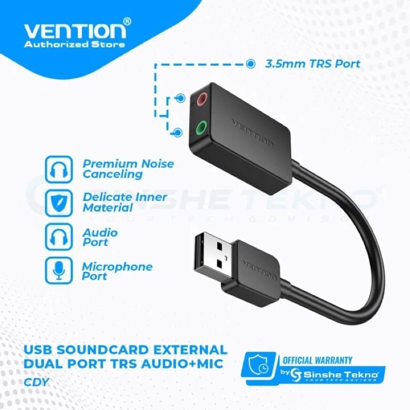 Jual USB SOUND CARD EXTERNAL 2-PORT 0.15M BLACK VENTION (CDYB0 ...