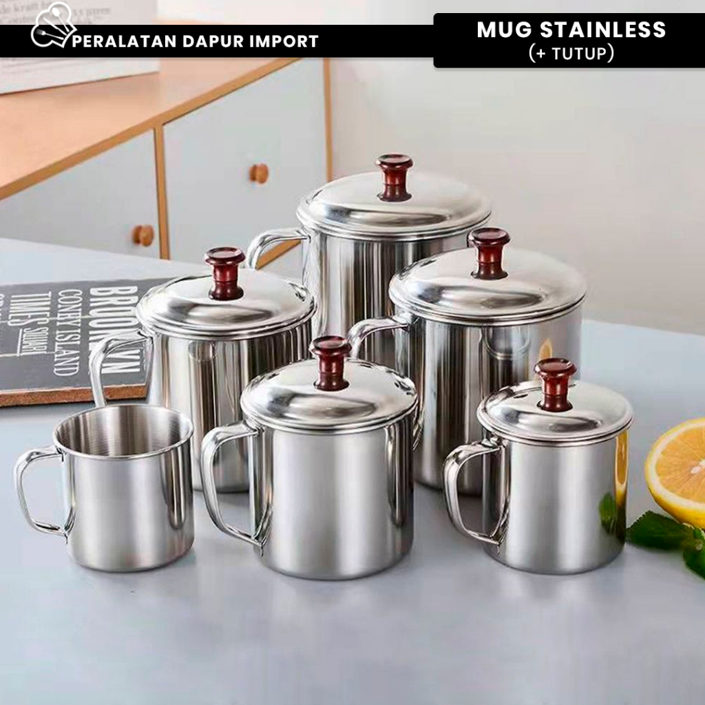 Jual Gelas Mug Cangkir Kopi Teh Stainless Include Tutup Tahan Panas 7 ...
