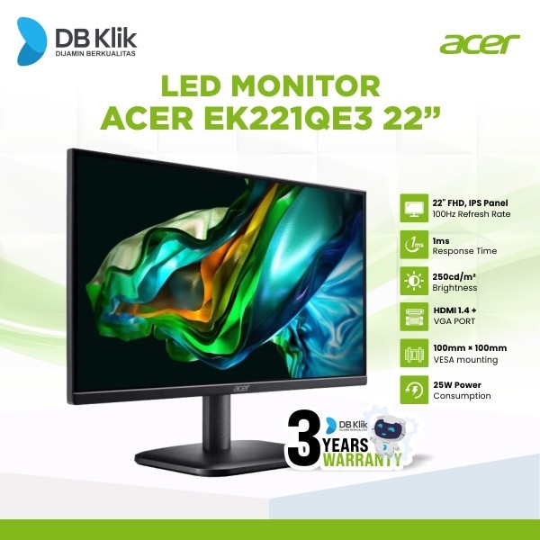Jual LED Monitor ACER EK221QE3 22" IPS 1080p FHD 100Hz 1ms VGA HDMI ...