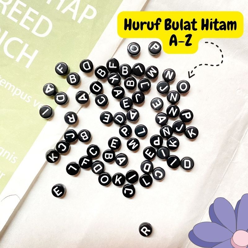 Jual Manik Huruf Bulat Hitam Mote Abjad DIY cincin gelang inisial Nama ...