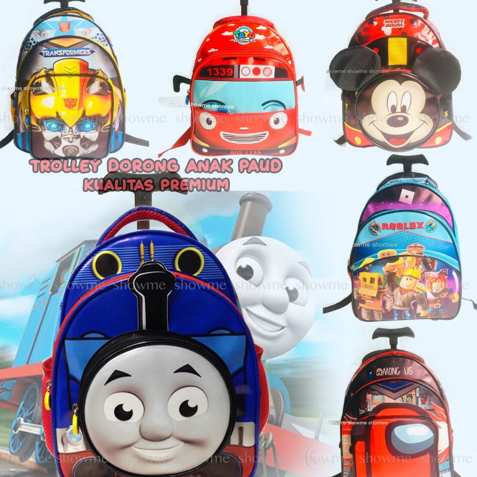 Jual Big Seller SHOWME TROLI TROLY TAS DORONG ANAK SEKOLAH 3D KUALITAS ...