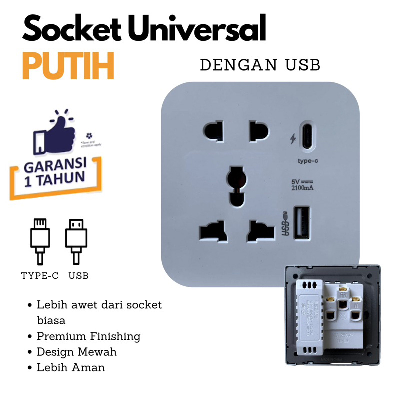 Jual STOP KONTAK UNIVERSAL USB 2 PORT/ COLOKAN LISTRIK DINDING ...