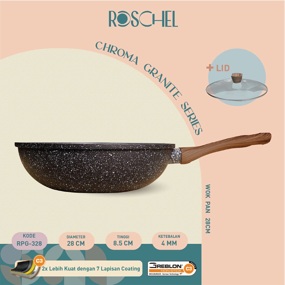 Jual Roschel RPG328 - Chroma Series Granite Wok 28cm + Tutup Kaca ...