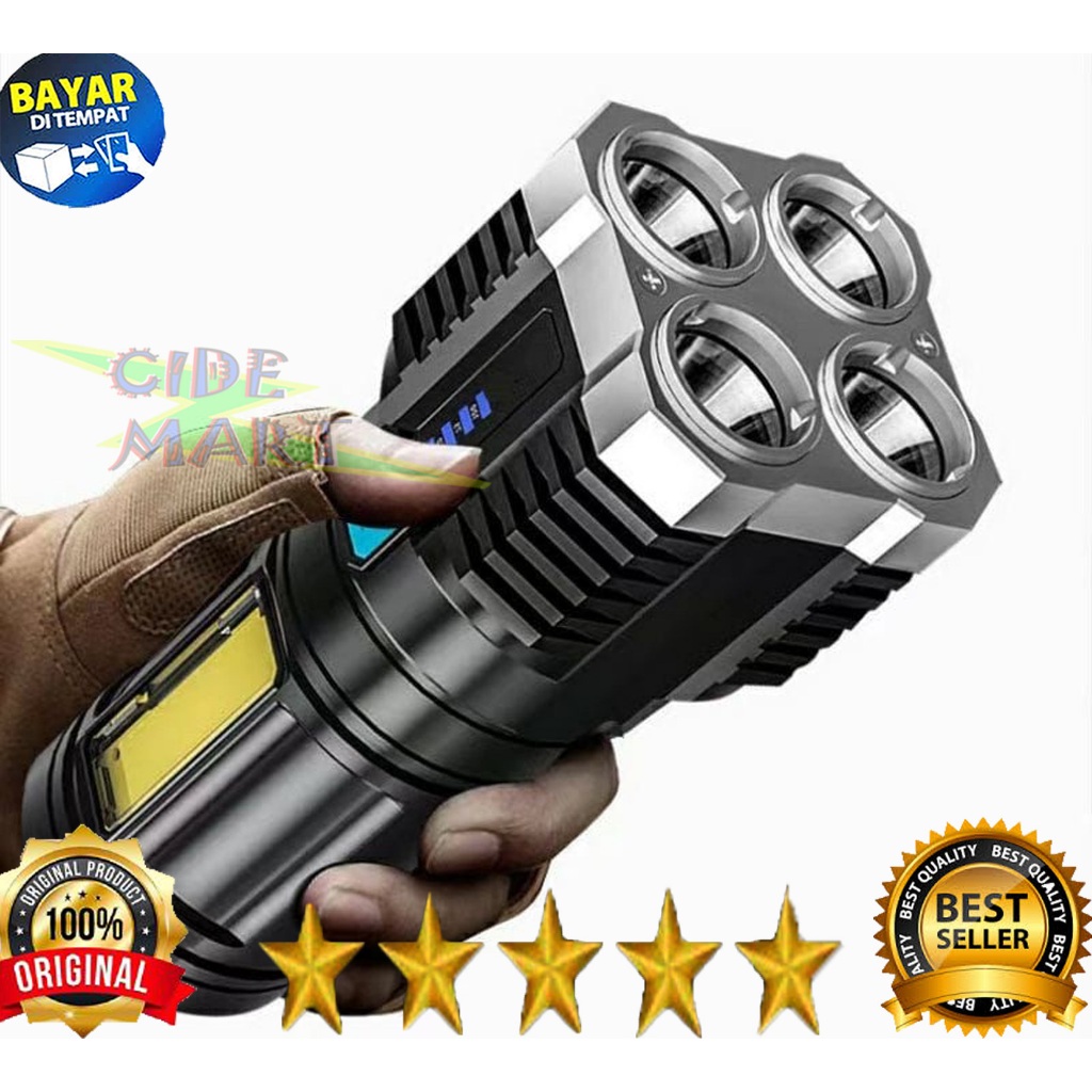 Jual MC Senter L19 LED 4 Mata COB Super Terang Camping USB Rechargeable | Shopee Indonesia