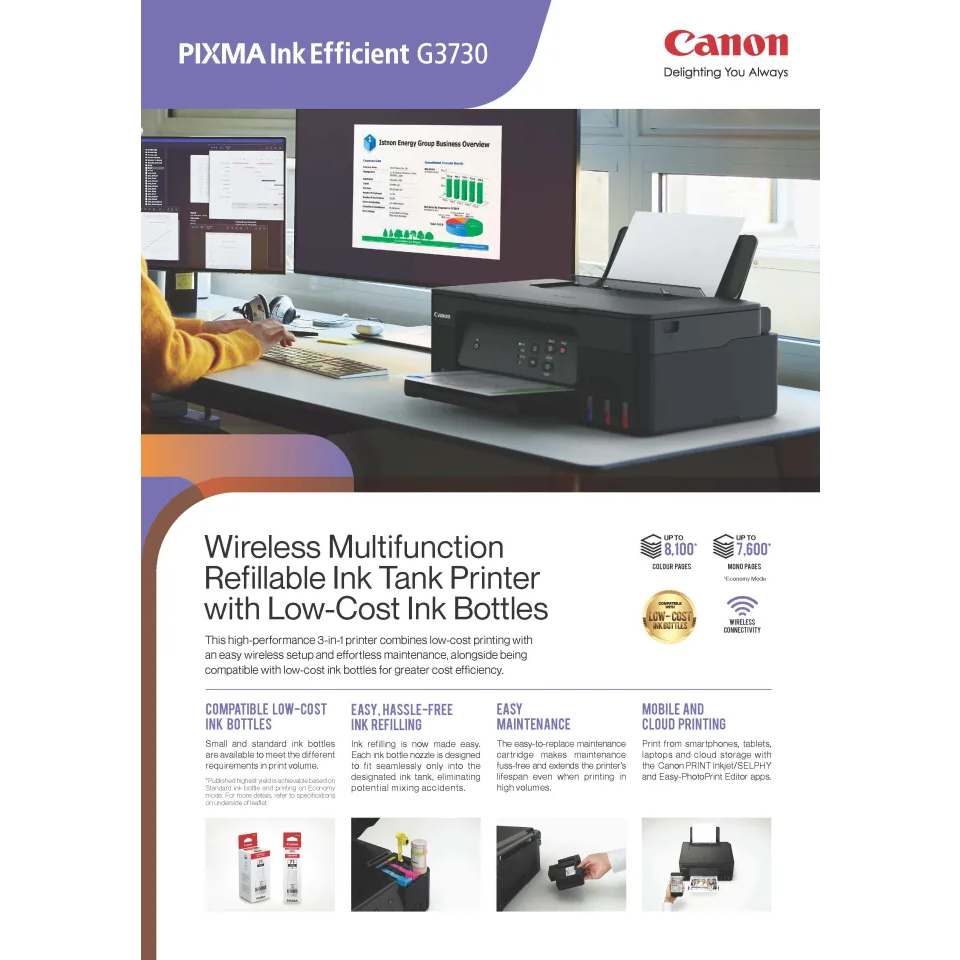 Jual PRINTER CANON PIXMA G3730 ALL-IN-ONE (PRINT, SCAN, COPY) WI-FI G ...