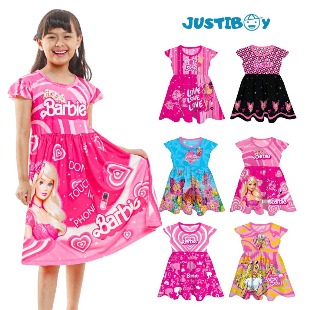 Jual Dress Anak Barbie Lengan Pendek / Baju Anak Dress Perempuan Barbie ...