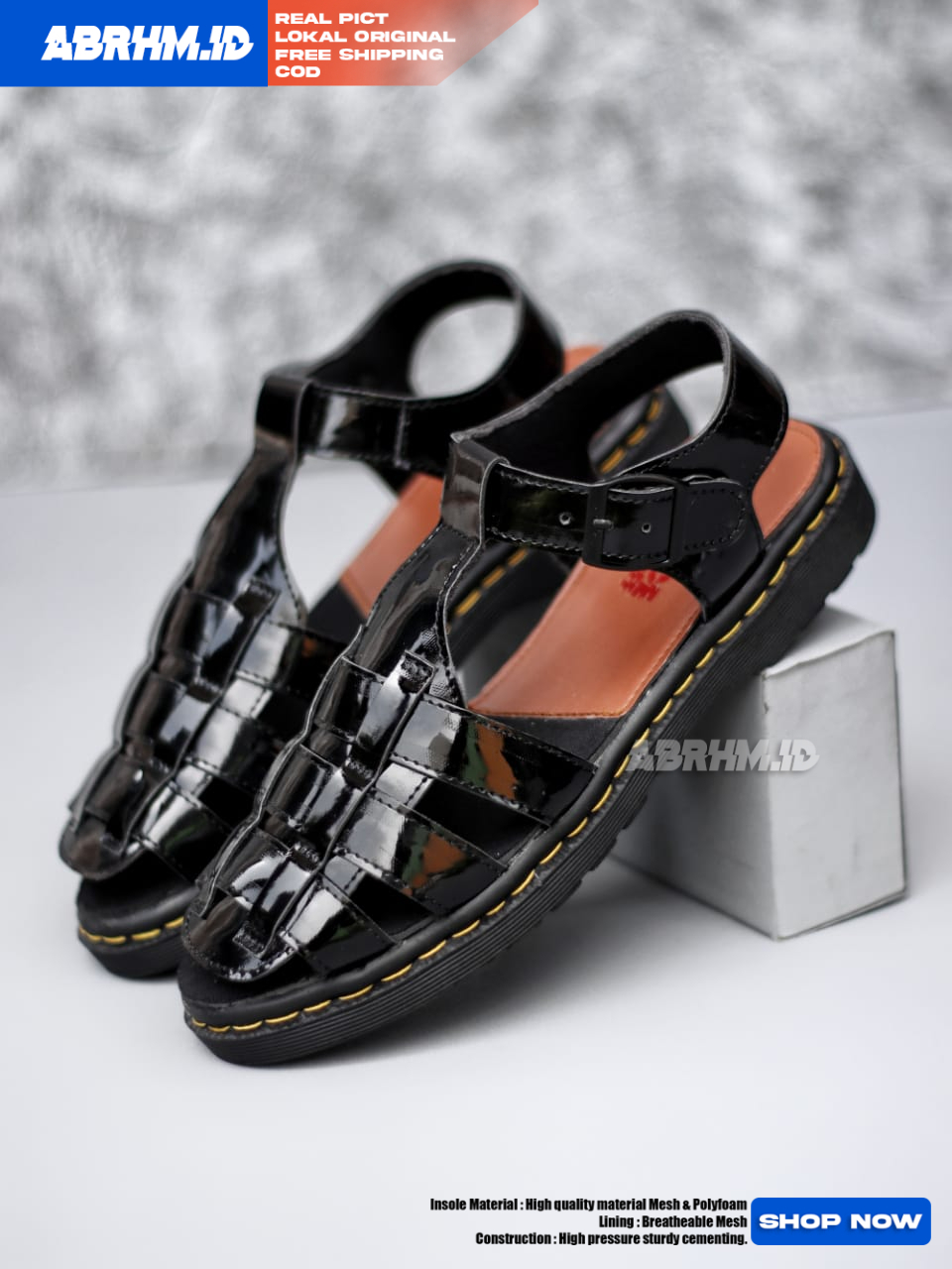 Jual ABRHM Sepatu Sandal Wanita Docmart Hitam Mengkilap Formal Slop ...
