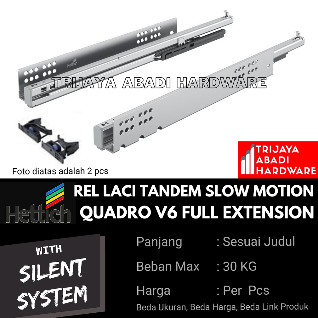 Jual Rel Laci Tandem 35 cm Hettich Slow Motion Quadro V6 Full Extension ...