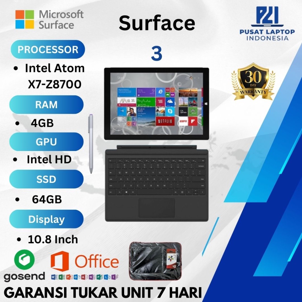Jual Microsoft surface 3/7/7+ intel Atom X7-Z8700 Ram 4/64 2 in 1 ...