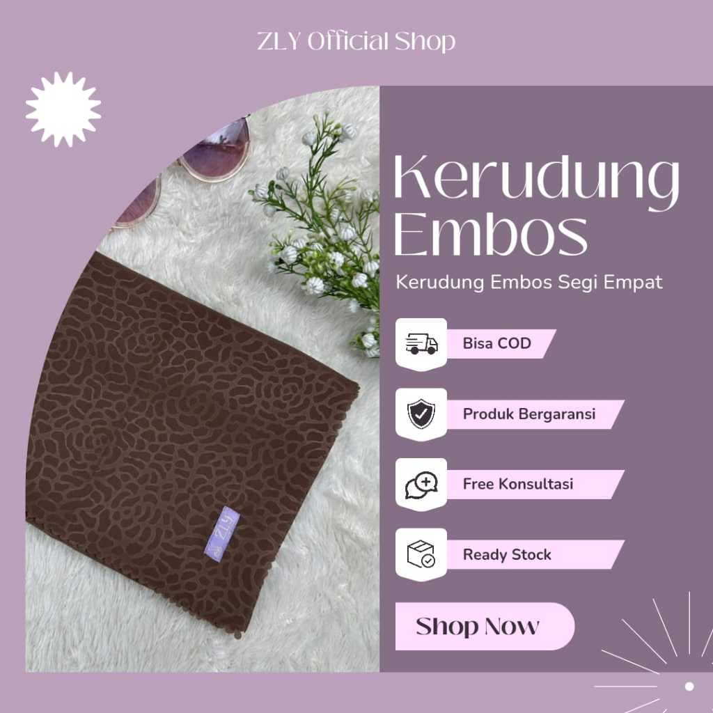 Jual Kerudung Bermotif Bunga Segi Empat Kekinian Terbaru Hijab Embos A ...