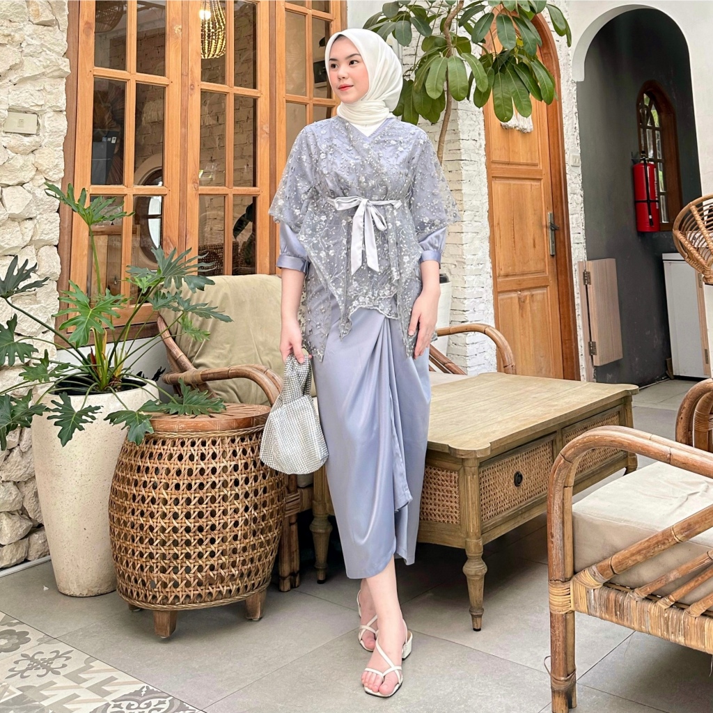 Jual Obin One Set Satin Rok Lilit Satin dan Kimono Blouse Vneck Kaftan ...