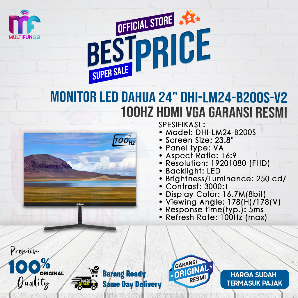 Jual Monitor LED Dahua 24" DHI-LM24-B200S-V2 100Hz HDMI VGA Garamsi Resmi | Shopee Indonesia