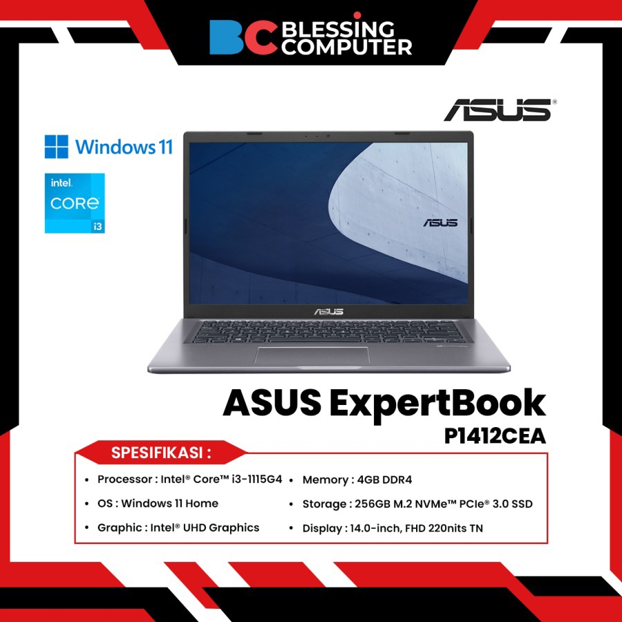 Jual ASUS ExpertBook P1412CEA Core i3 1115G4 4GB 256GB W11 Slate Grey ...