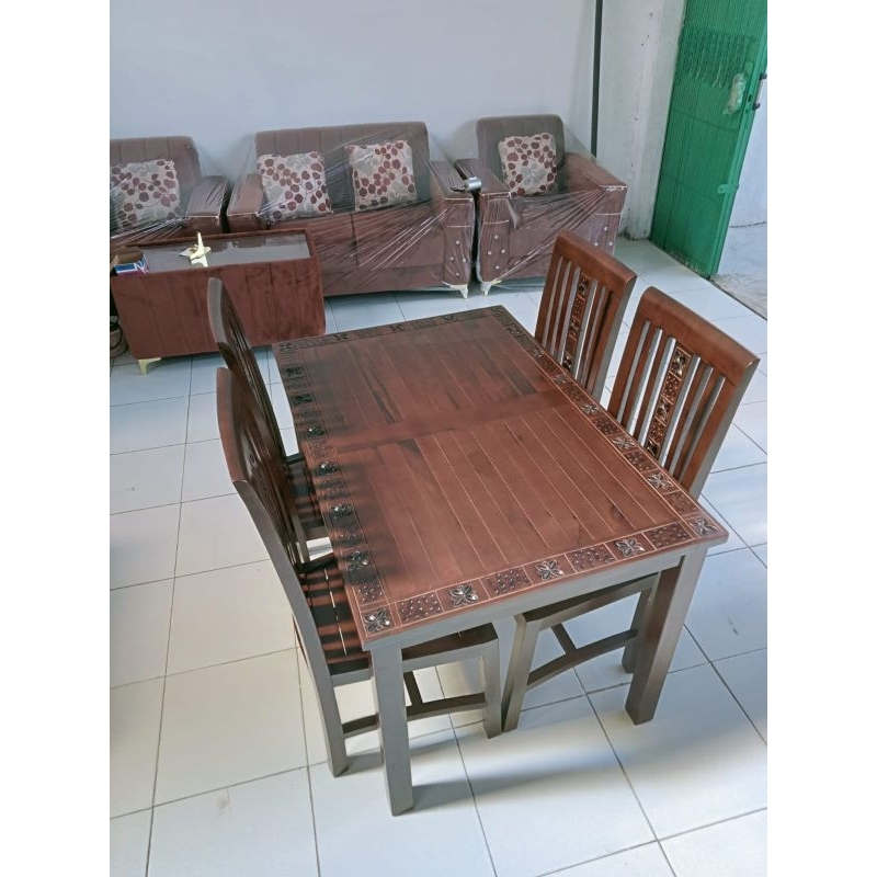 Jual meja makan set kayu jati 4 kursi | Shopee Indonesia