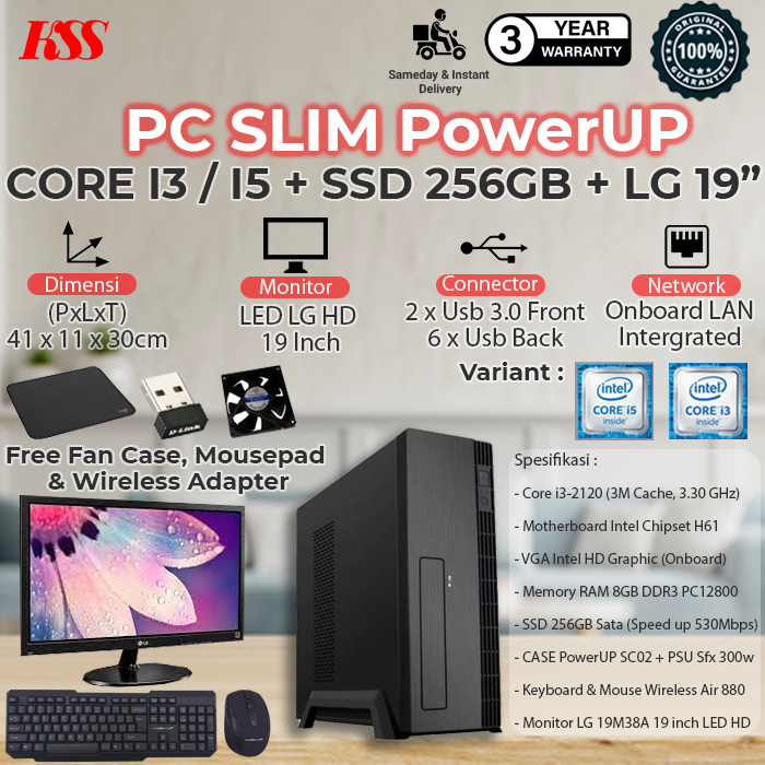 Jual Komputer Slim / MINI PC Core i3 RAM 8GB SSD 256GB Monitor 19 Inch ...