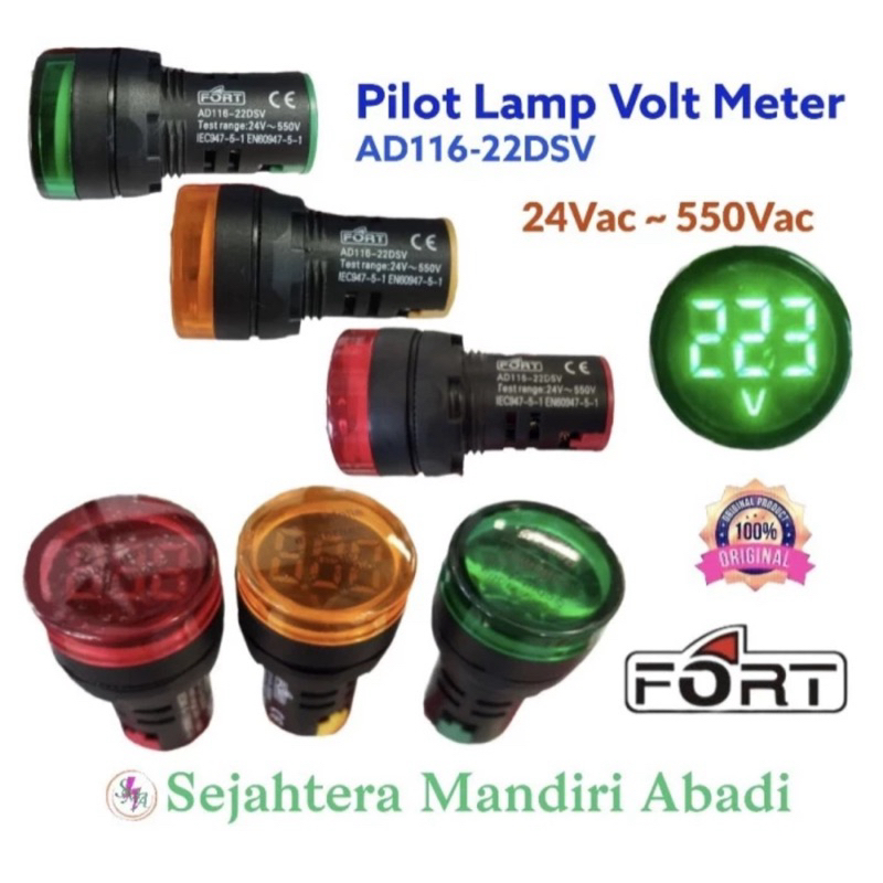 Jual Pilot Lamp Voltmeter LED Fort 22mm AD116-22DSV 3 Warna 24Vac ...