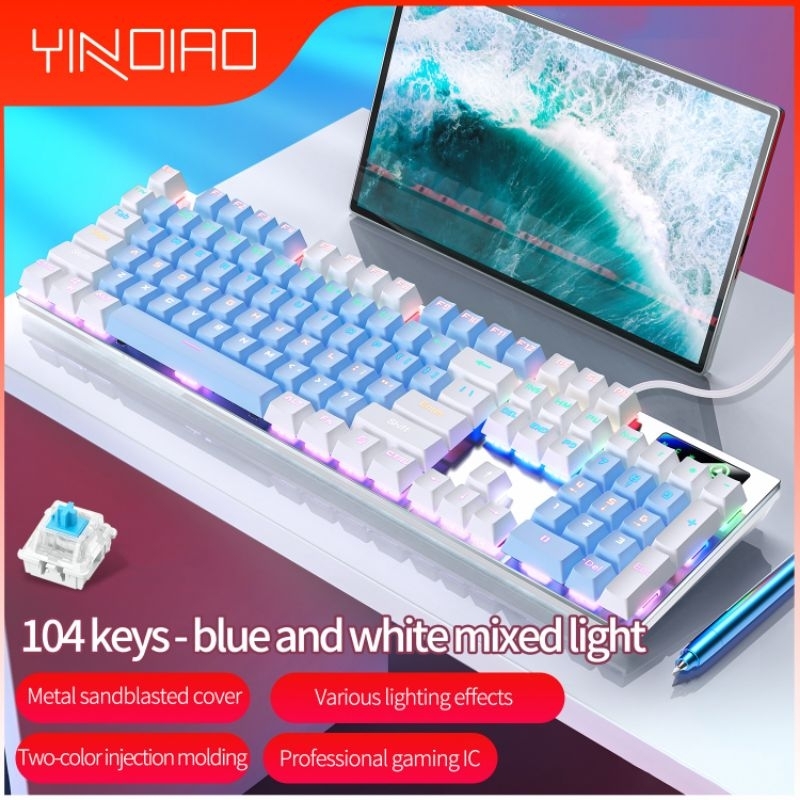 Jual YINDIAO Mechanical Keyboard Gaming Wired USB RGB Blue Switch 104 ...