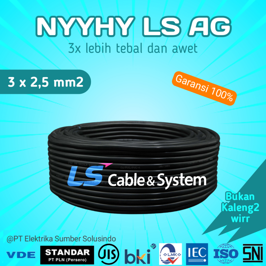 Jual Kabel Listrik NYYHY 3x2,5 mm2 Serabut Tembaga Murni merek LS AG | Shopee Indonesia