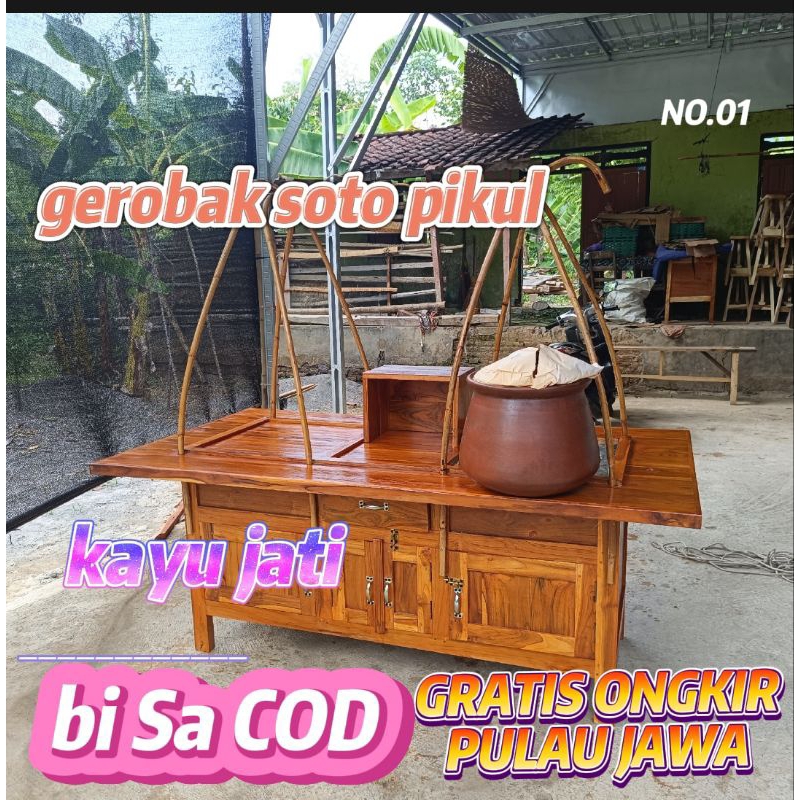 Jual gerobak soto pikul kayu jati | Shopee Indonesia