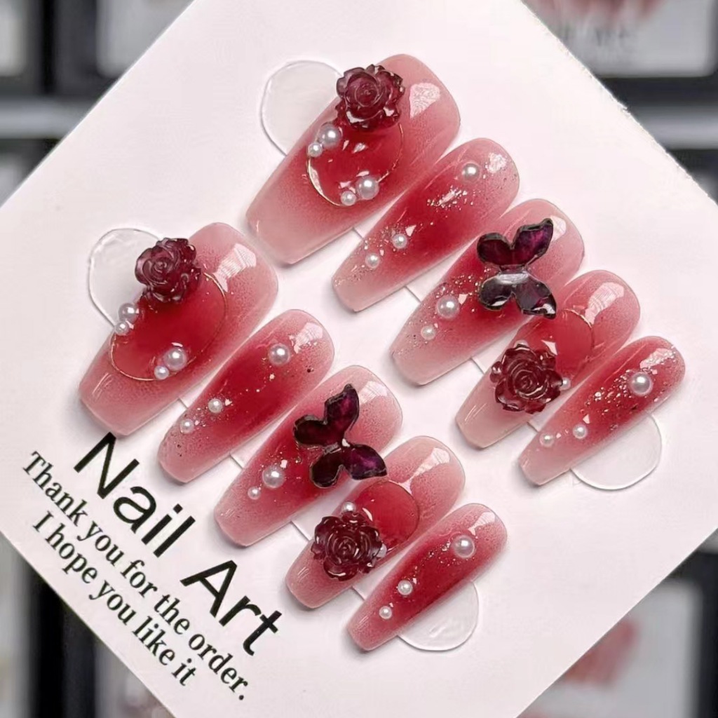 Jual Flower-Butterfly Korean Handmade Premium Press On Nails | Shopee ...