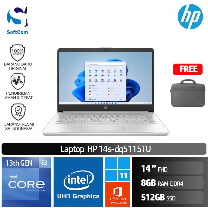 Jual HP 14s dq5115TU i3 1215U/8GB/512GB SSD/14" FHD/W11+OHS/Silver ...