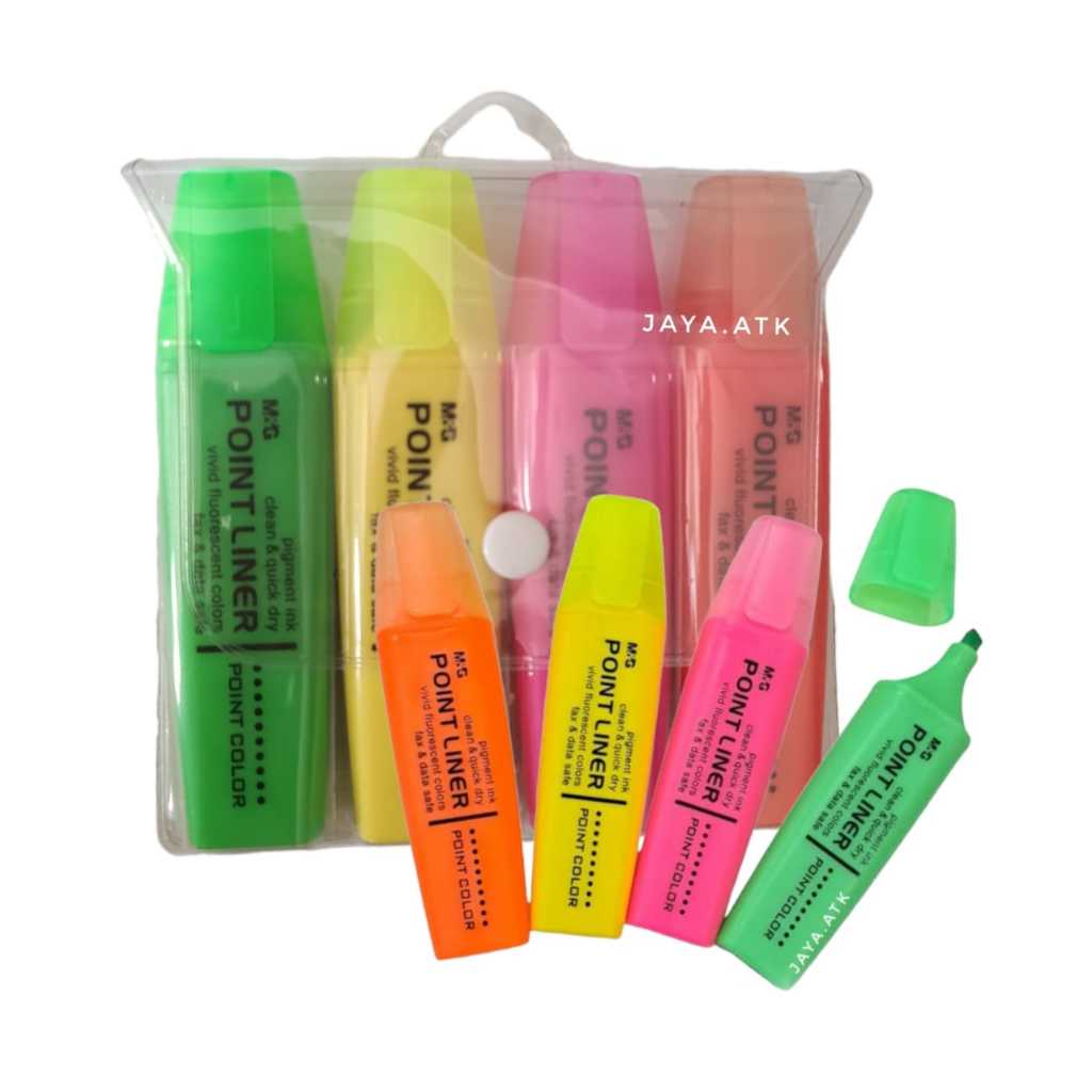 Jual HIGHLIGHTER SET 4 WARNA POINT LINER NEON COLOR M&G PENANDA BUKU ...