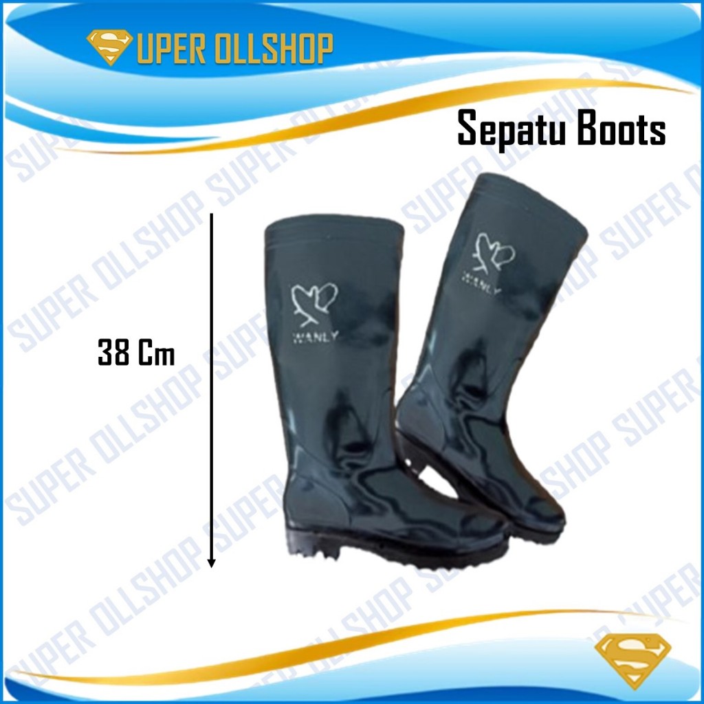 Jual Sepatu Pria Safety Boot / Wanly But Boots Proyek Sawah Karet Hitam ...