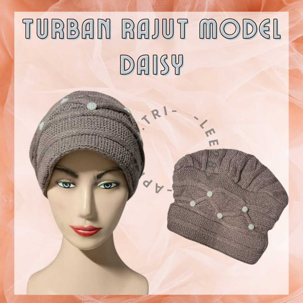 Jual 4022 - Turban Rajut Model Daisy / Kupluk Ibu Rajut Dengan Mote ...