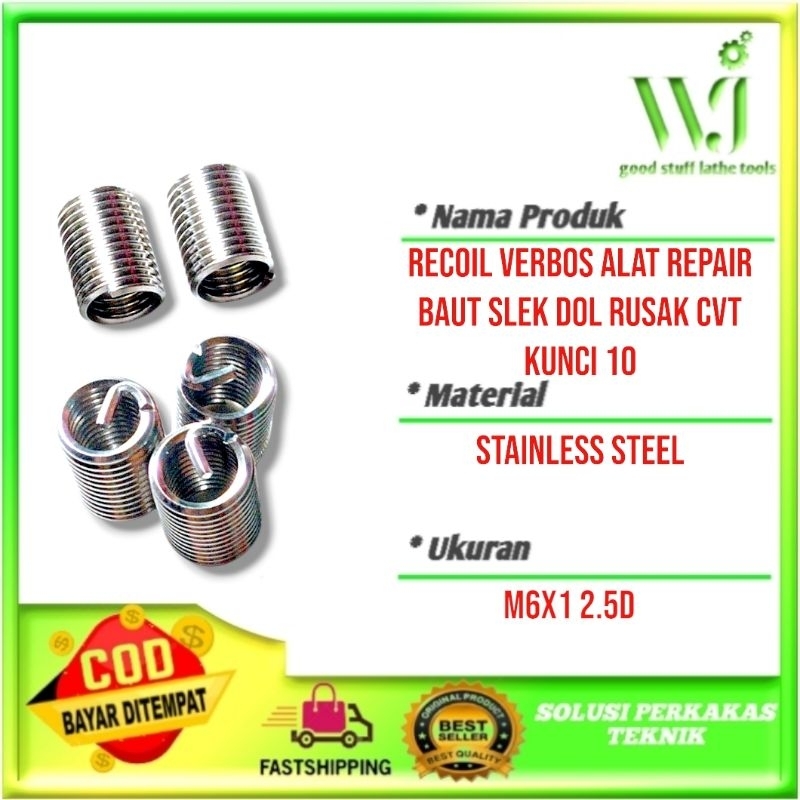 Jual Recoil baut 10 cocok cvt tusuk sate verbos M6x1 2.5D helicoil reparasi ulir slek rusak ...