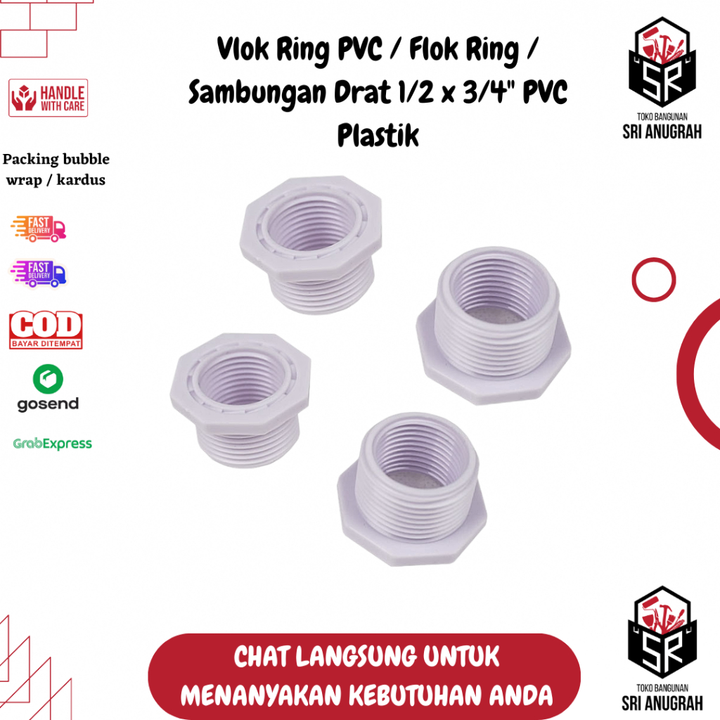 Jual Vlok Ring PVC 1/2" 3/4" Sok Kran Drat Luar 3/4 Inci Dalam 1/2 Inch ...