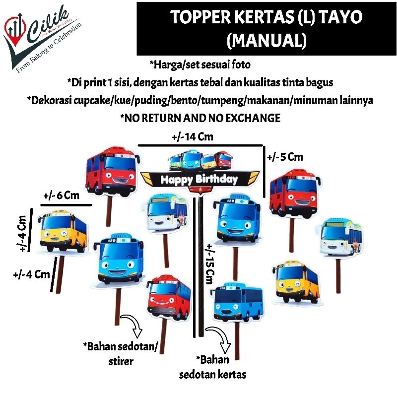 Jual topper kertas tayo bus dekor cupcake kue puding bento tumpeng ...