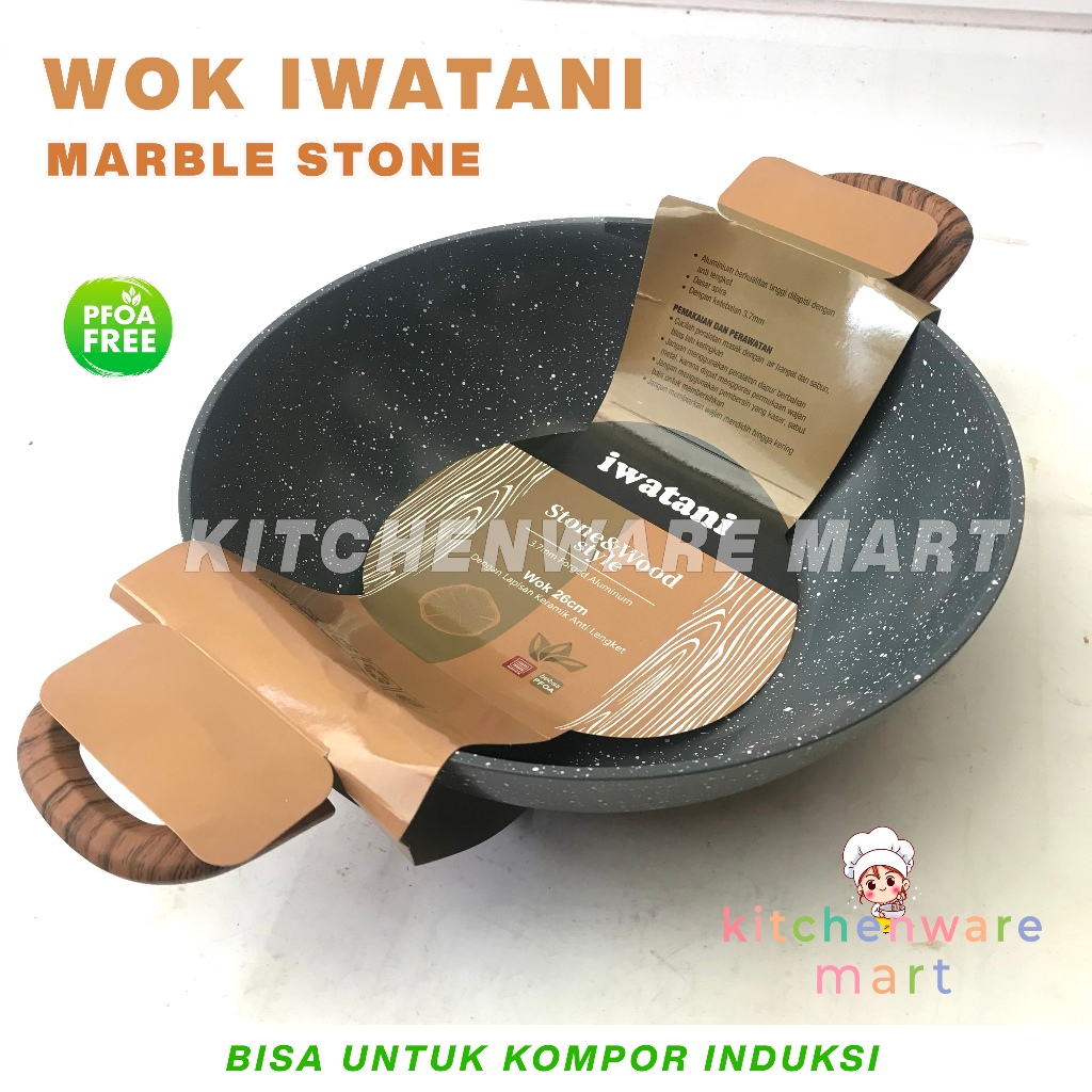 Jual Iwatani Wajan Kuali Anti Lengket Grey Marble Stone Wok Pan Anti ...