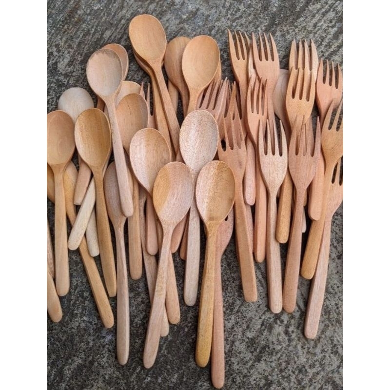Jual sendok garpu kayu satu pasang, sendok kayu, sendok makan, kayu ...