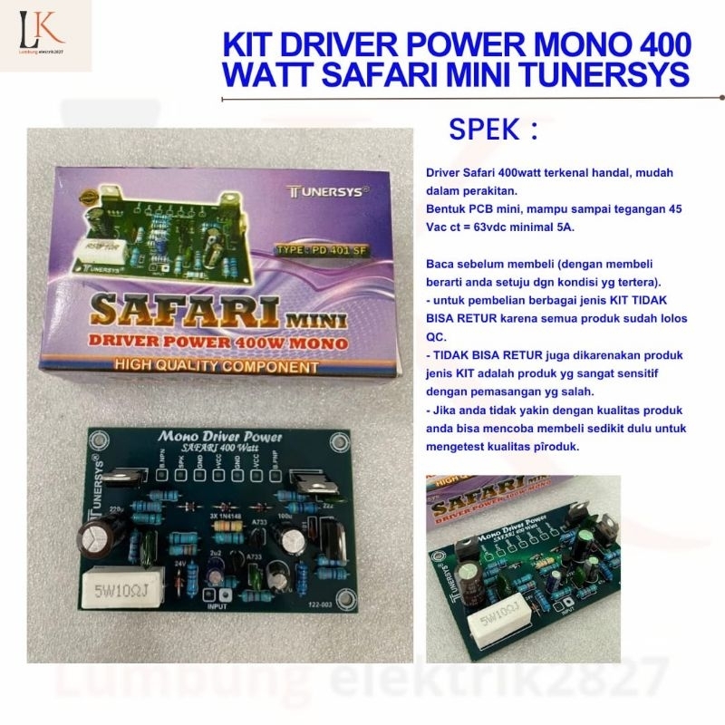 Jual Kit Driver Power 400 Watt Mono SAFARI mini By tunersys PD401SF | Shopee Indonesia