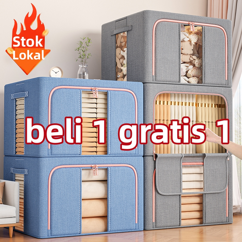 Jual 66L/110L storage box linen katun lebih tebal kotak penyimpanan ...