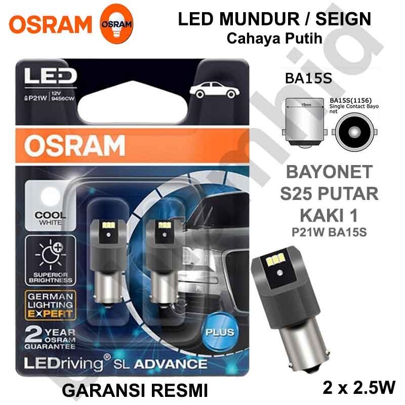 Jual Lampu LED Mundur, Sein, Sign Osram Bayonet S25 P21W Bohlam Putih ...