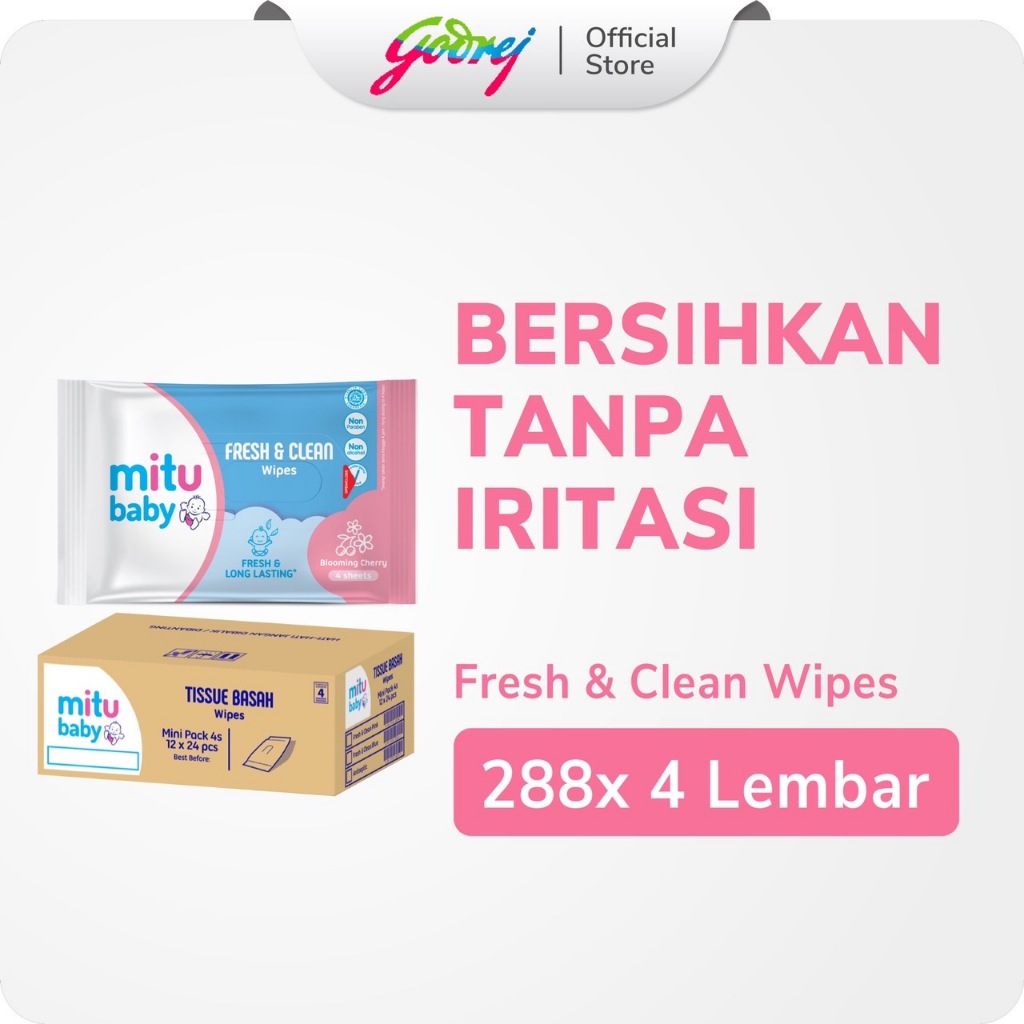 Jual [1 Karton isi 288pcs] Mitu Baby Tissue Fresh & Clean Pink Blooming ...
