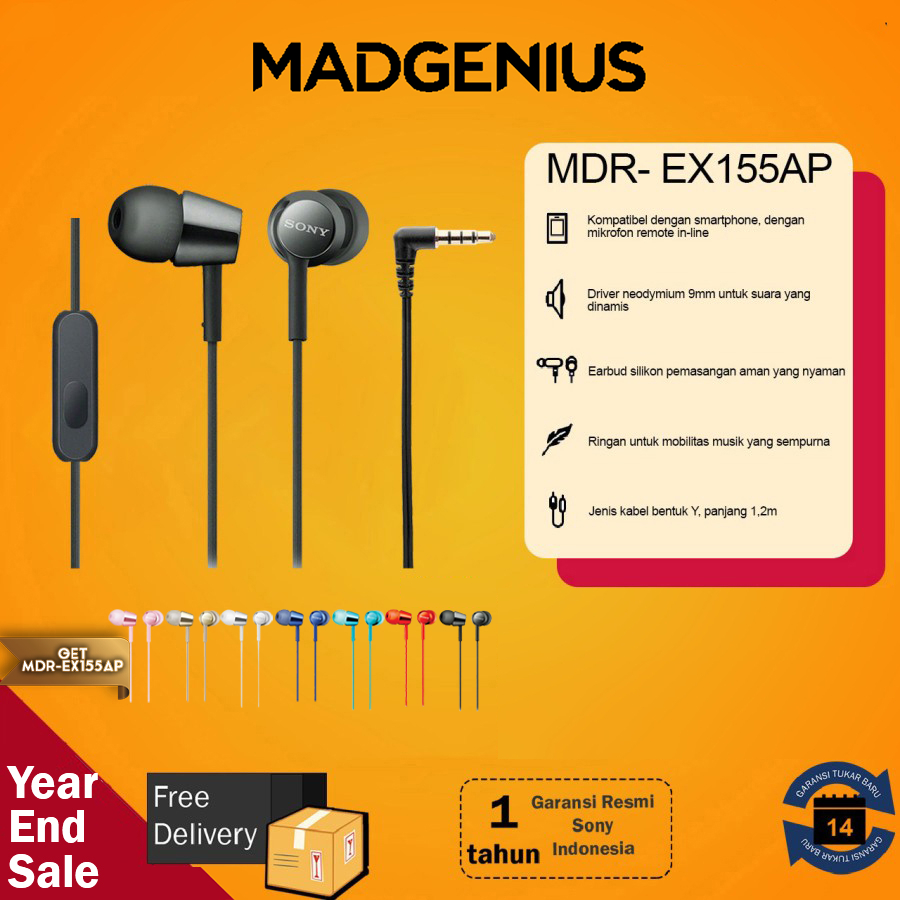 Jual Sony Original Bundling Earphone MDR-EX155AP Hitam / EX155AP + All ...