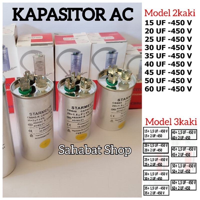 Jual KAPASITOR AC / CAPASITOR AC MODEL 2KAKI & 3KAKI 450V LENGKAP ...