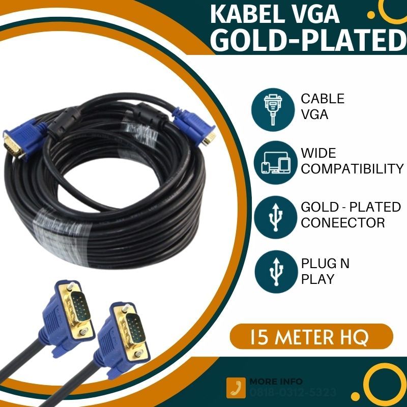 Jual Kabel VGA Male to Male 15 Meter High Quality Tebal Digital For Komputer PC Laptop Monitor ...