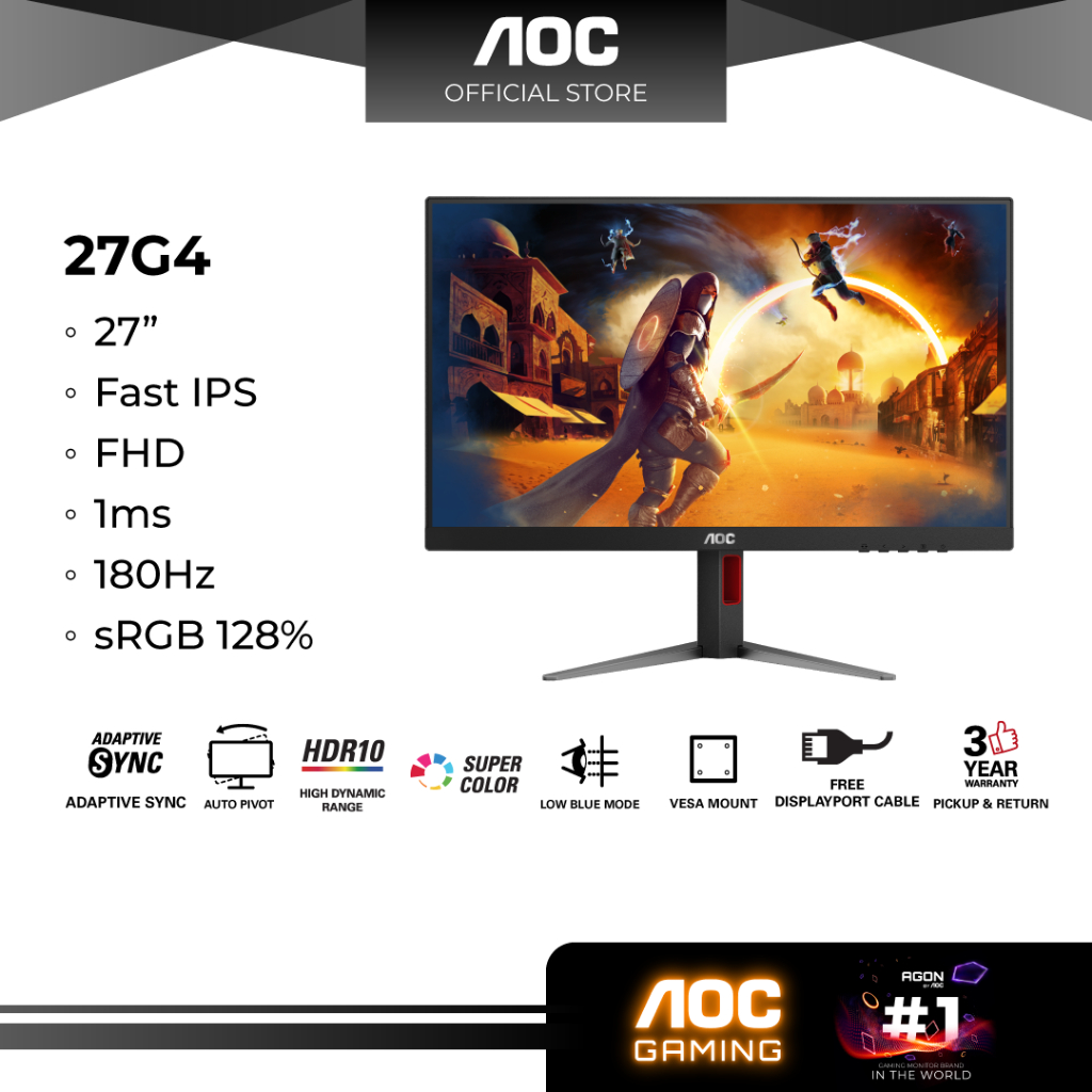 Jual AOC 27G4 27 180HZ 1MS FAST IPS ADAPTIVE-SYNC FHD HDR10 FLICKER ...