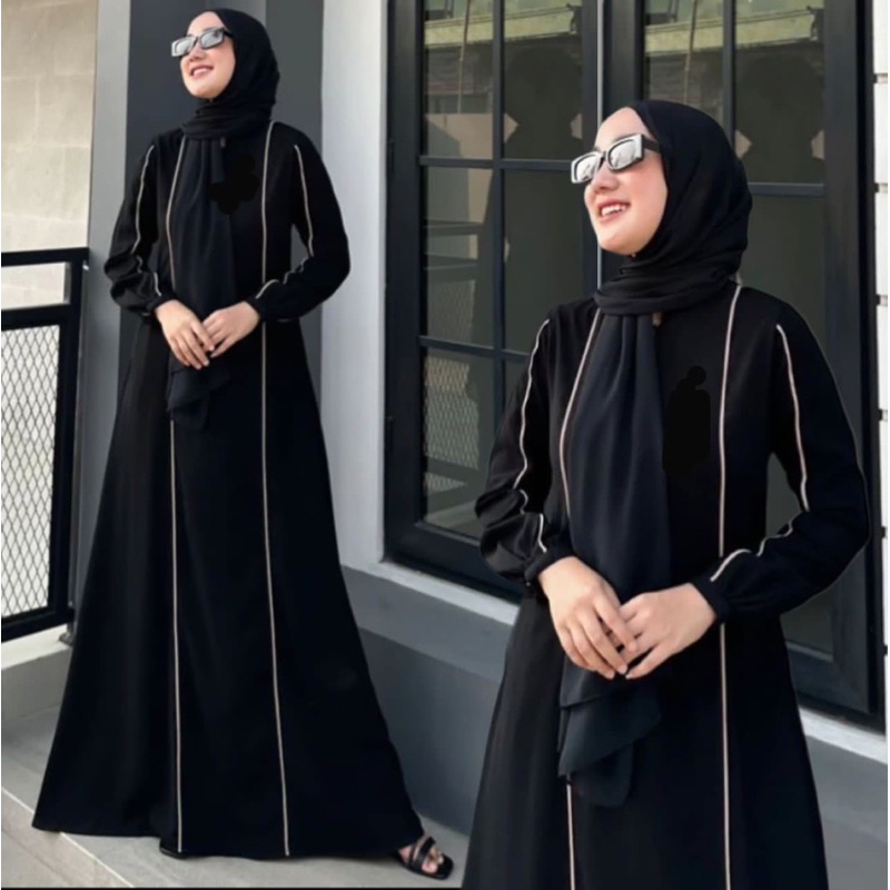 Jual Abaya Lis Bisban Basic Polos Gamis Hitam Syar i Jetblack saudi arab turkey dress Hitam ...