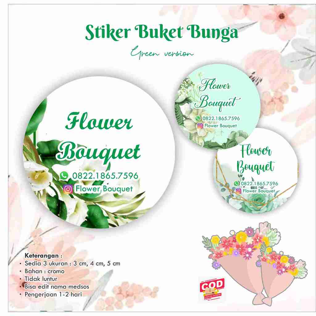 Jual Stiker Bunga bulat Green version / Flower / Buket / Bouquet bulat ...